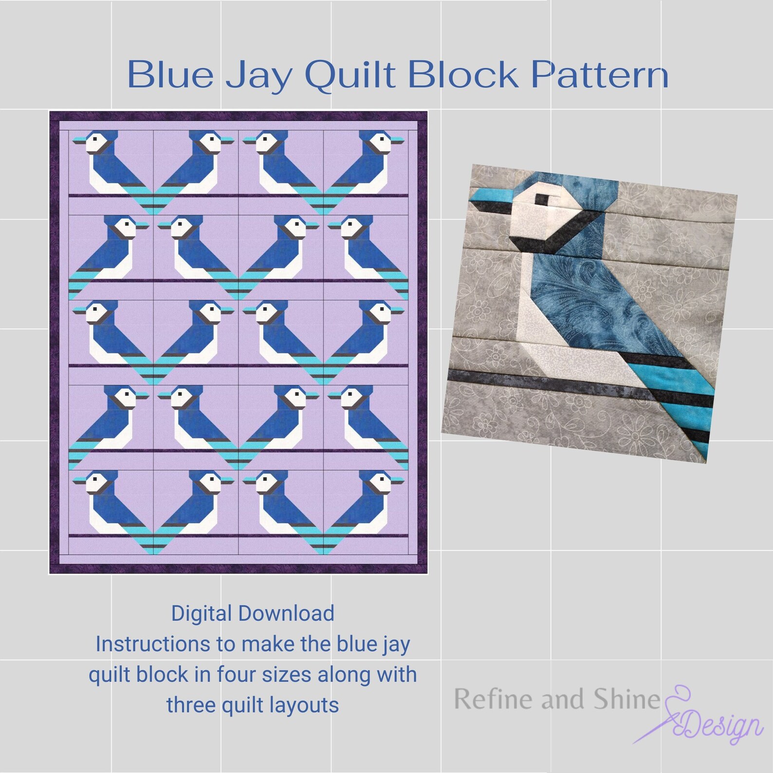 Blue Jay Bird Quilt Block Pdf Pattern - Etsy