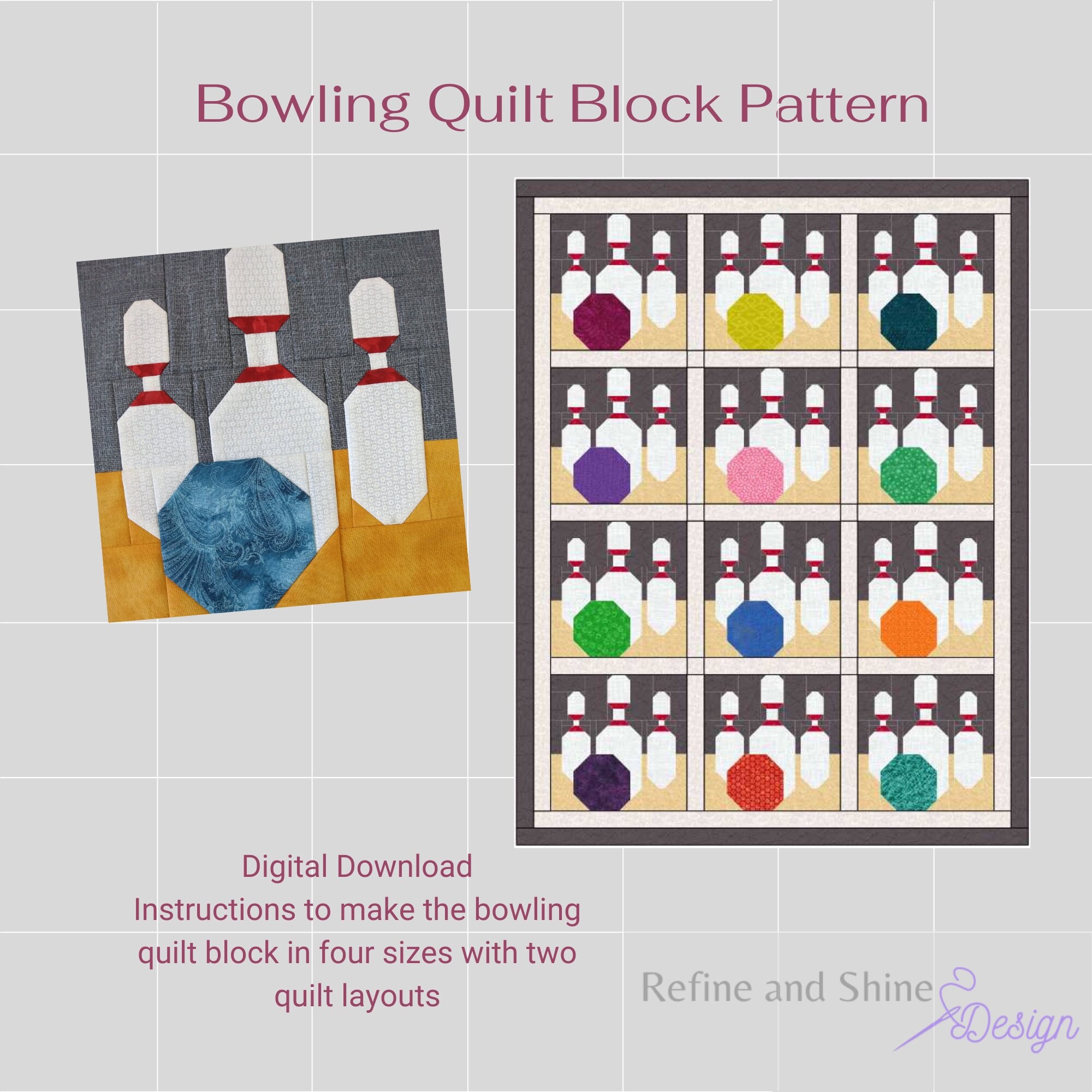 Bowling Quilt Block PDF Pattern - Etsy