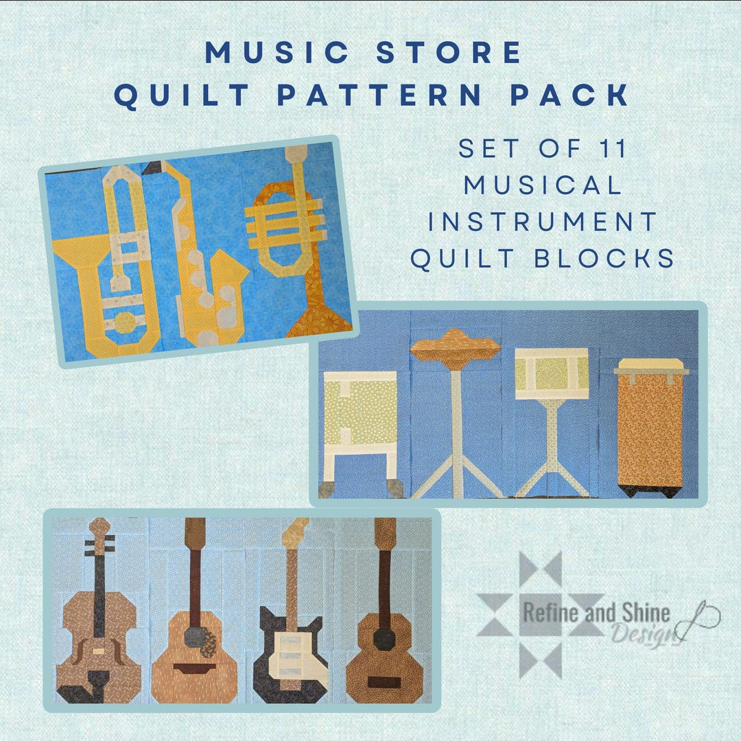 Music Store Quilt Pattern Pack, Set of Eleven Musical Instrument Quilt ...