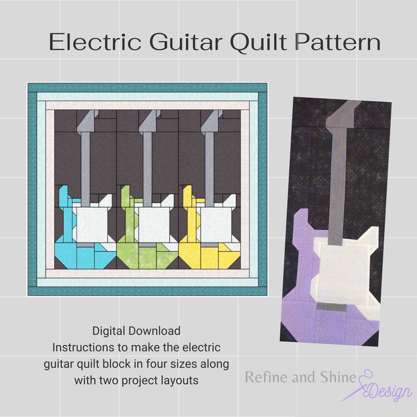 Electric Guitar Quilt Block PDF Pattern - Etsy