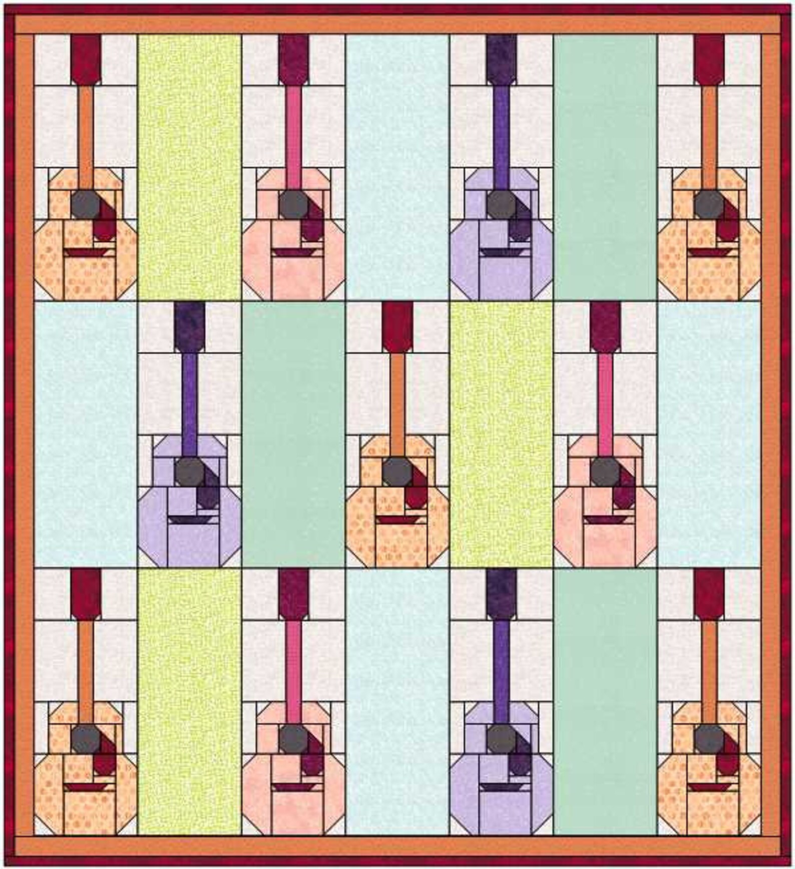 Guitar Trio Acoustic Folk Electric Guitar Quilt Block PDF - Etsy