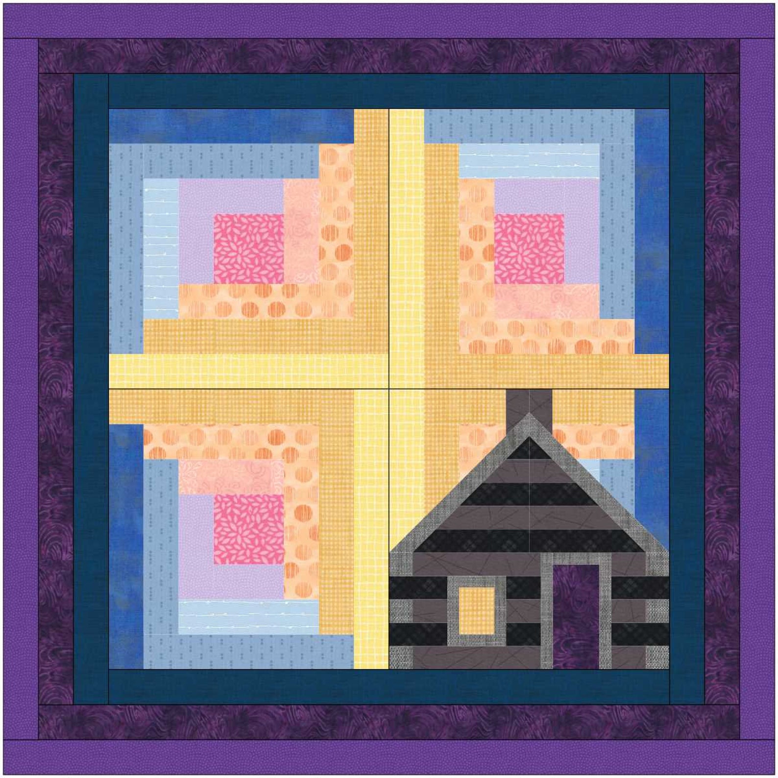 Log Cabin House Quilt Block PDF Pattern - Etsy