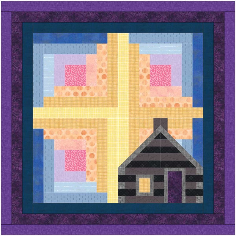 Log Cabin House Quilt Block PDF Pattern - Etsy