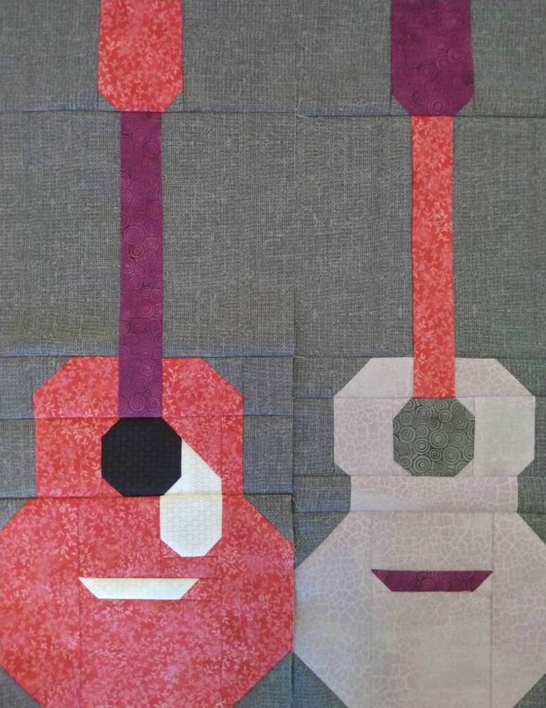 Guitar Trio Acoustic Folk Electric Guitar Quilt Block PDF | Etsy
