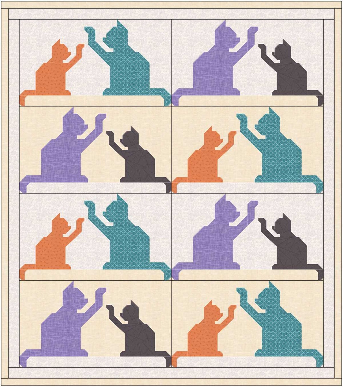 Playful Cat Quilt Block Pdf Pattern - Etsy