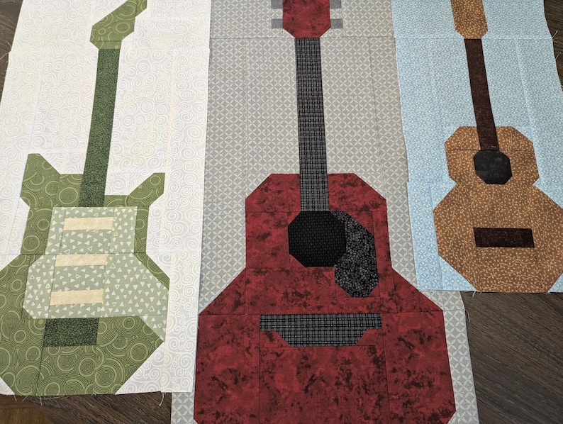 Guitar Trio, Acoustic, Folk, Electric Guitar Quilt Block PDF Patterns ...