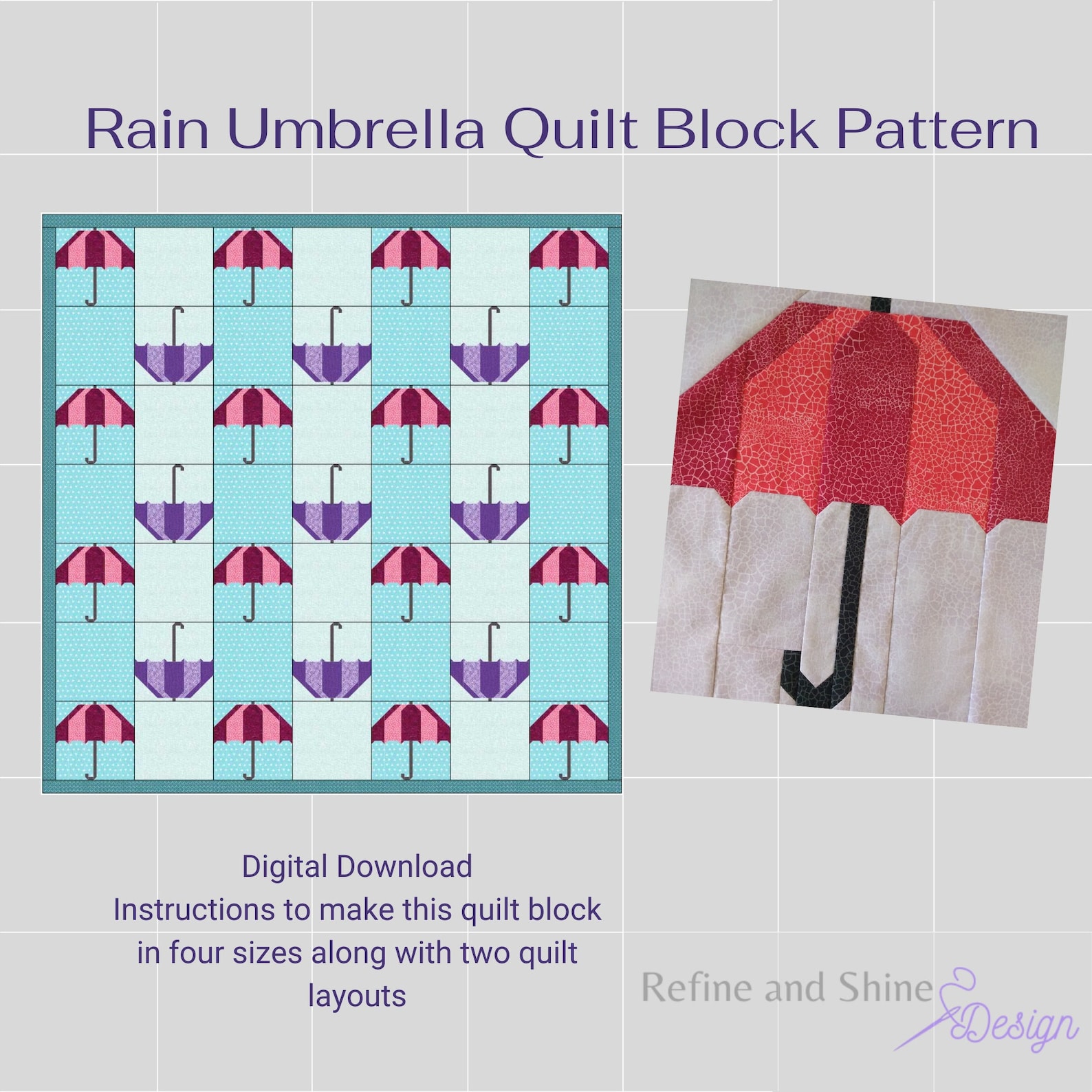 Rainy Day Umbrella Quilt Block PDF Pattern - Etsy