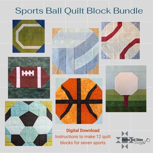 Sports Ball Bundle Quilt Pattern Pack, Set of 12 Quilt Blocks, Instant ...