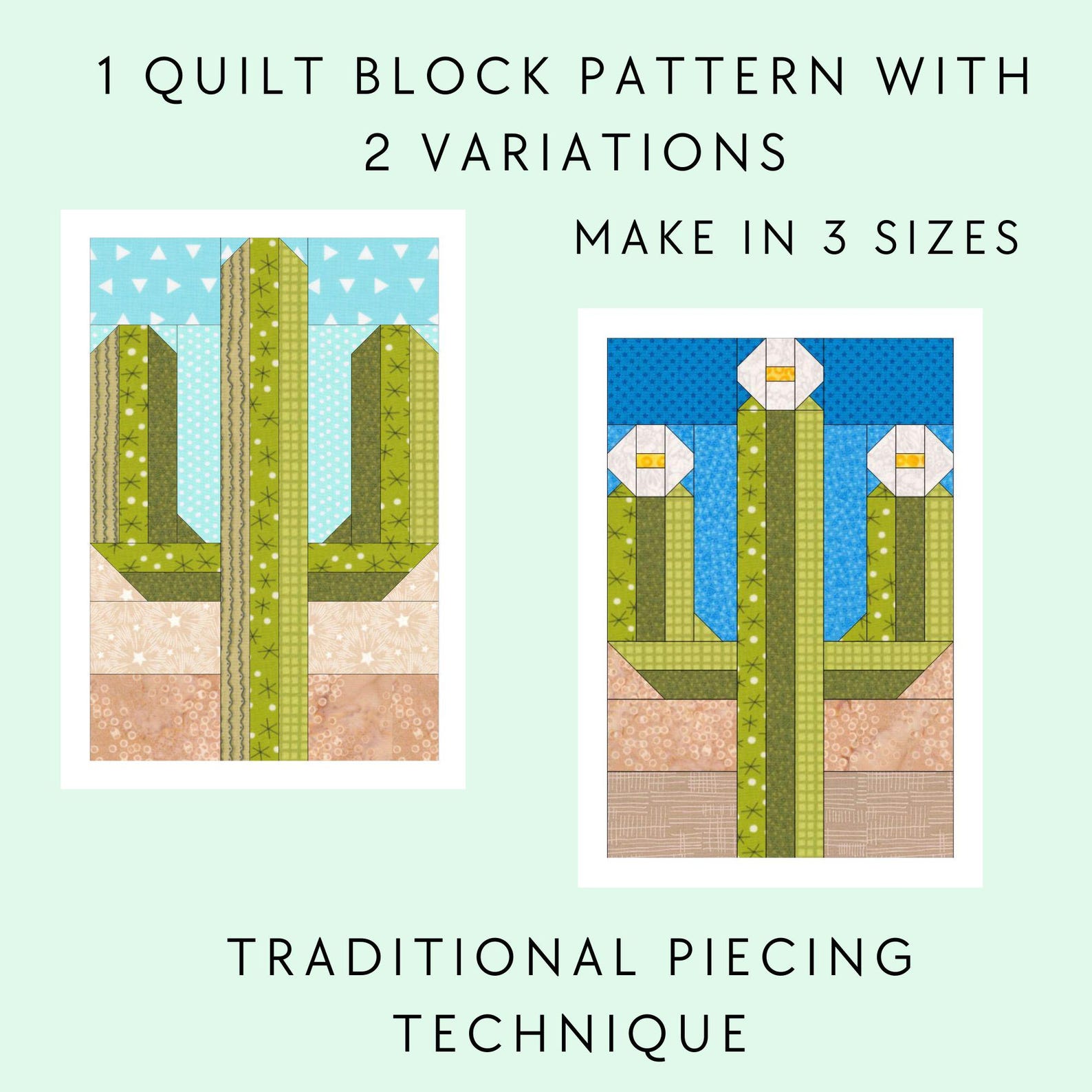 Desert Saguaro Cactus Quilt Block Pdf Pattern - Etsy