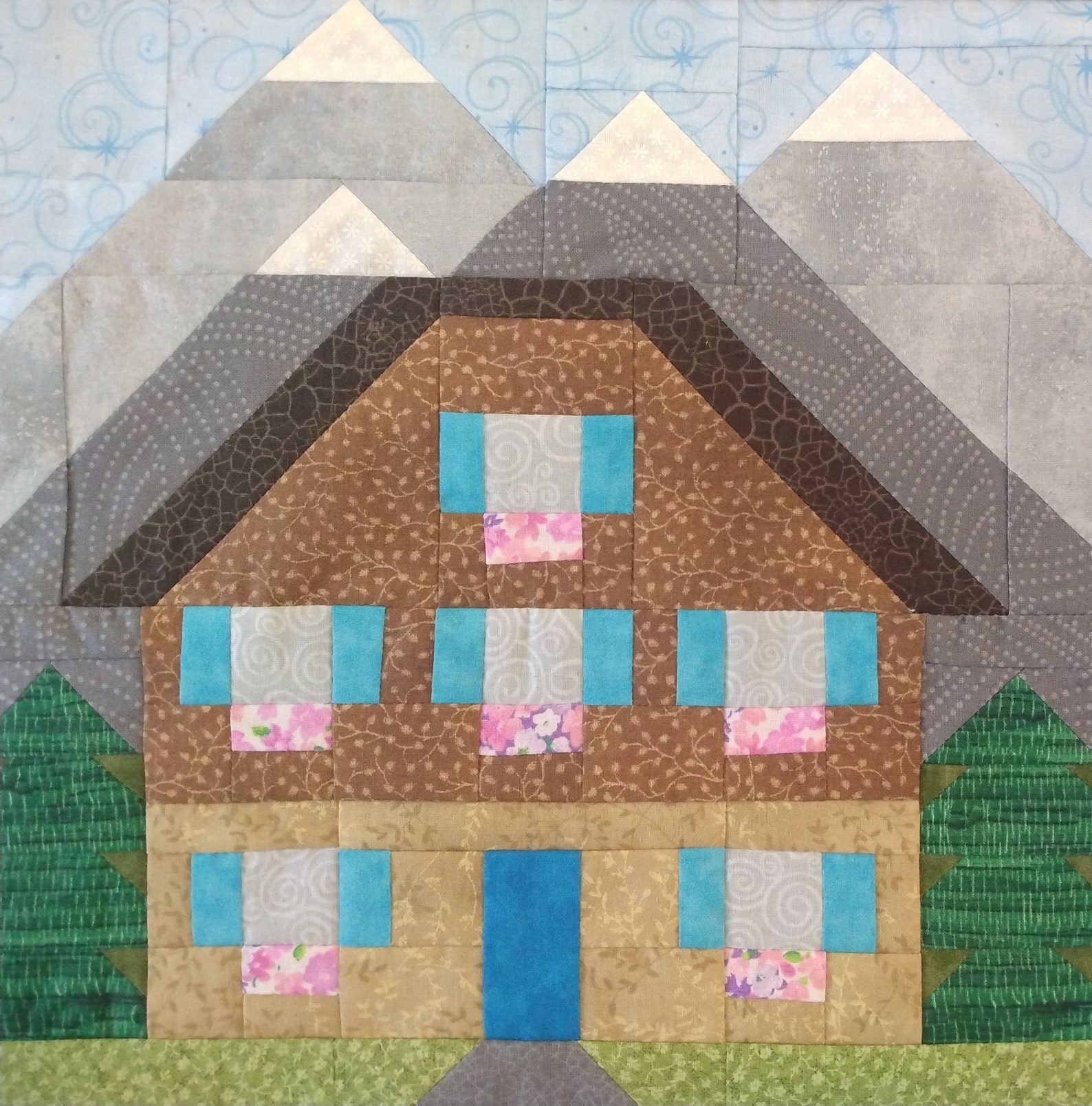 Swiss Chalet Mountain House Quilt Block Pdf Pattern - Etsy