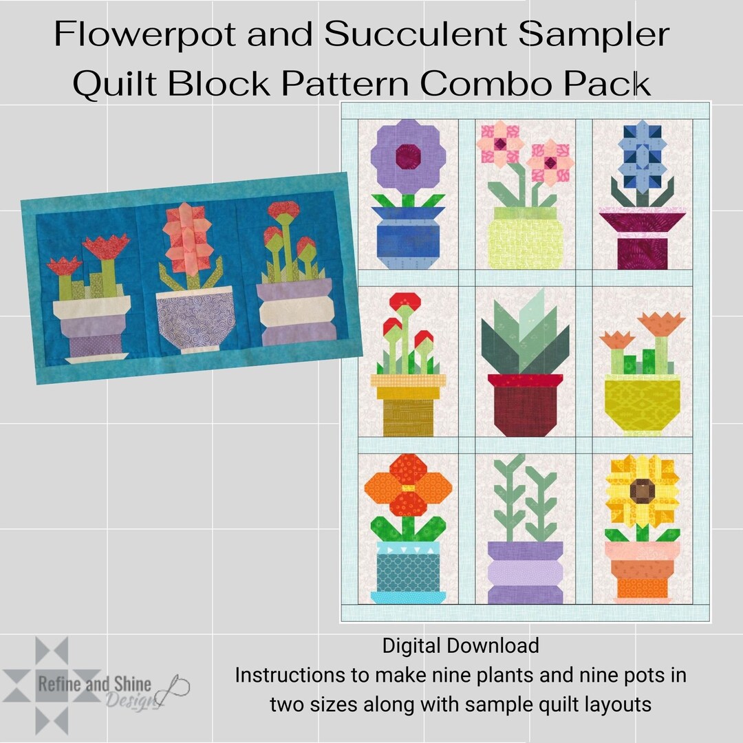 Flowerpot and Succulent Sampler Quilt Pattern Combo Pack Pdf - Etsy