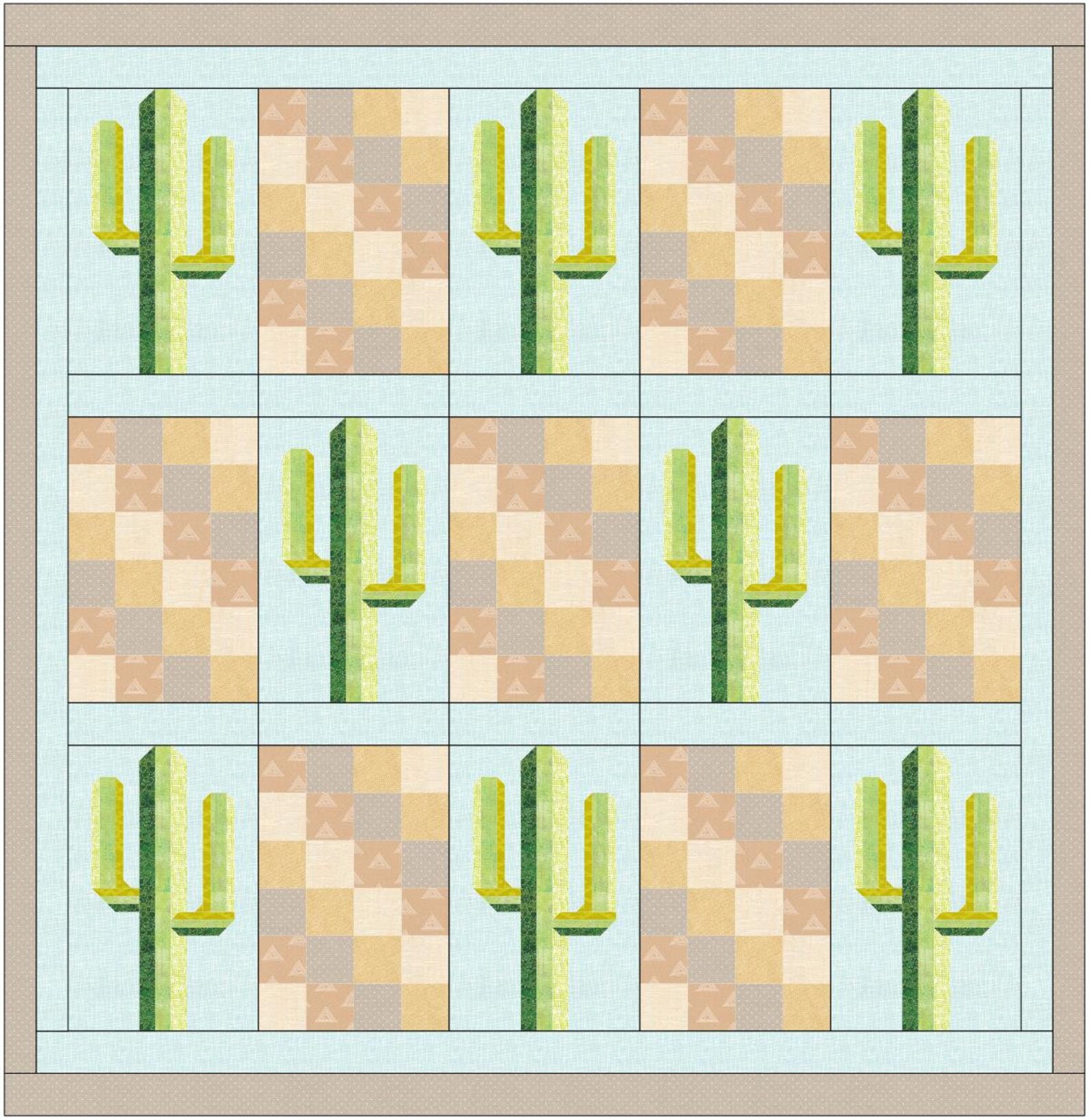 Desert Saguaro Cactus Quilt Block Pdf Pattern - Etsy