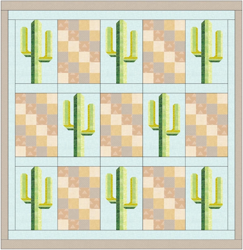 Desert Saguaro Cactus Quilt Block Pdf Pattern - Etsy
