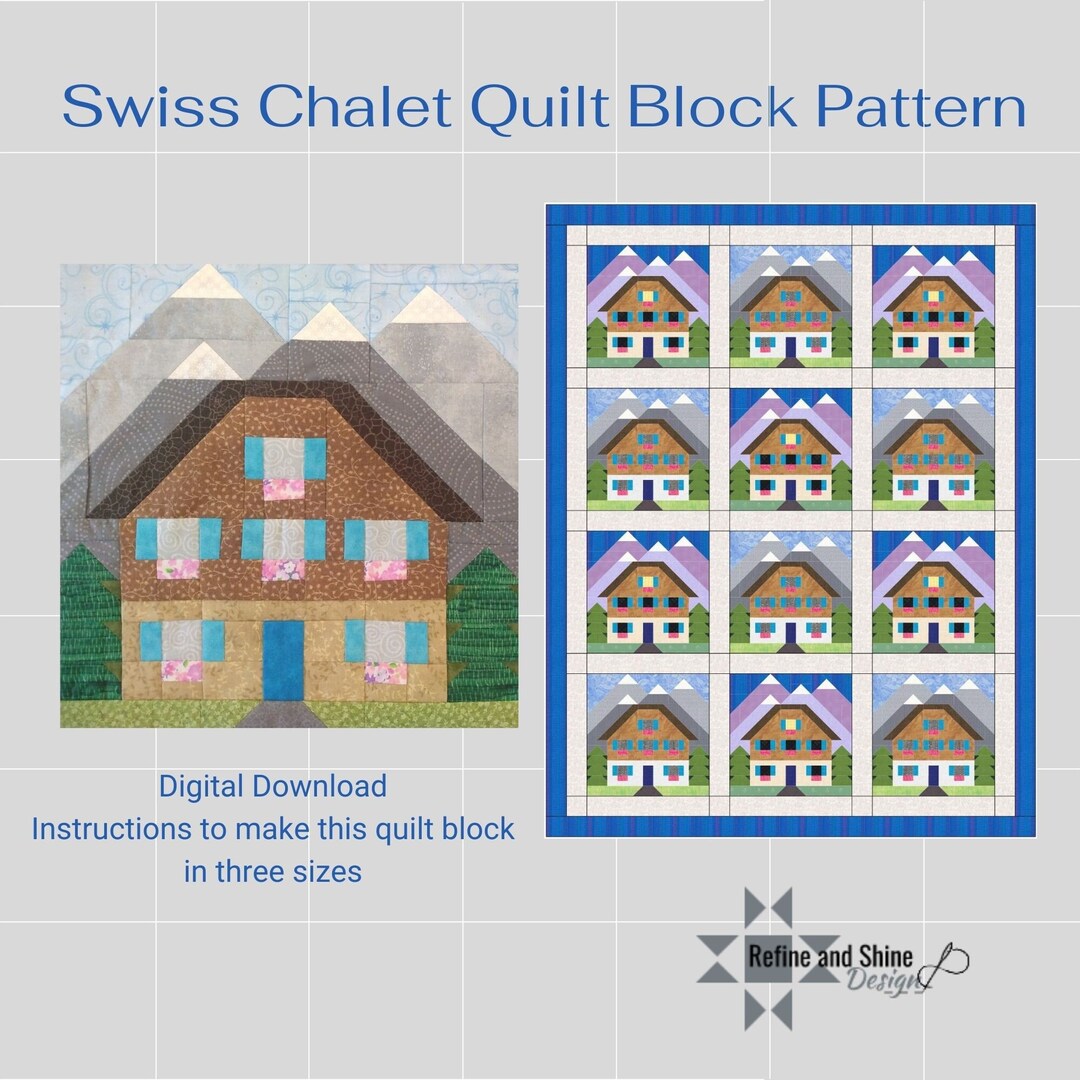 Swiss Chalet Mountain House Quilt Block Pdf Pattern - Etsy