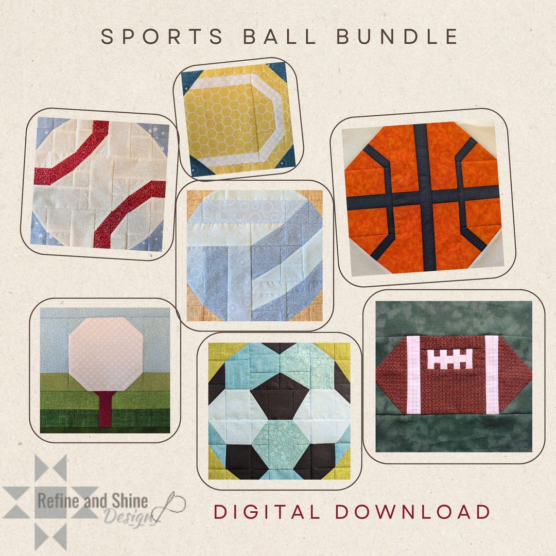 Sports Ball Bundle Quilt Pattern Pack, Set of 12 Quilt Blocks, Instant ...
