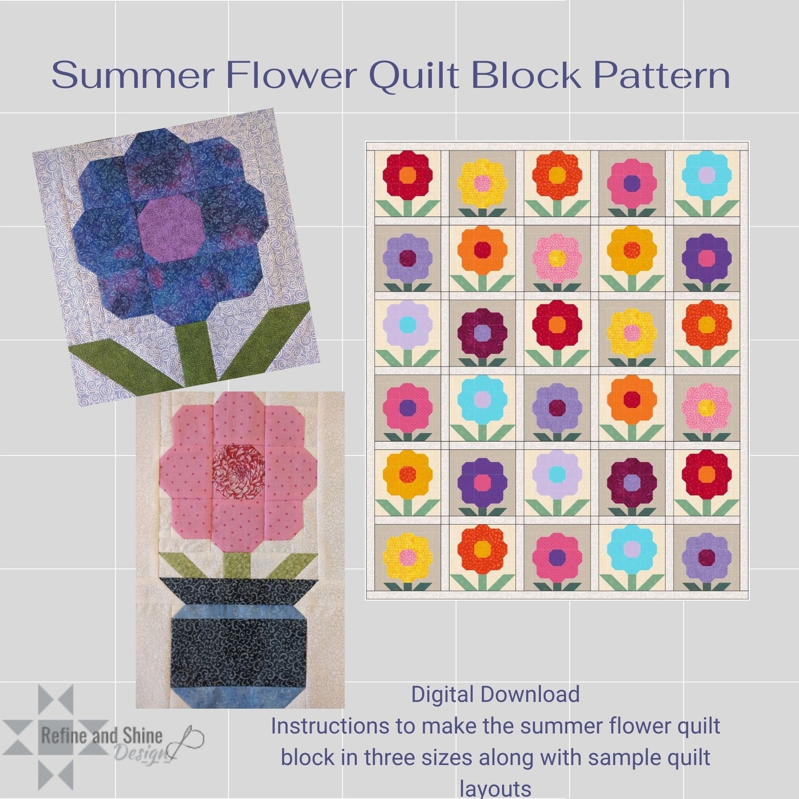 Summer Flower Quilt Block Pdf Pattern - Etsy