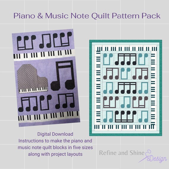 Piano and Music Note Quilt Pattern Pack - Etsy