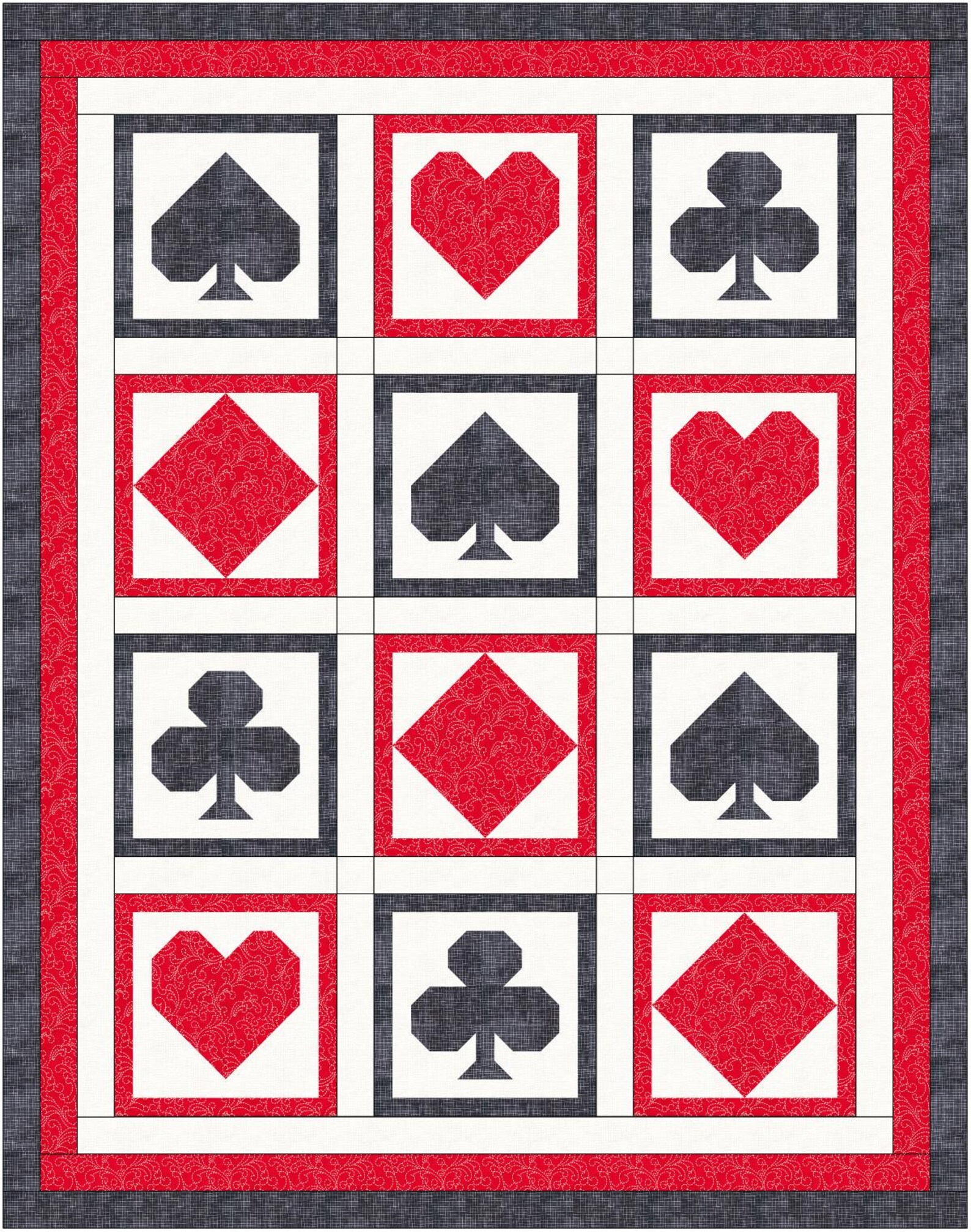 Playing Card Suits Quilt Pattern Pack, Instant Download for Club ...