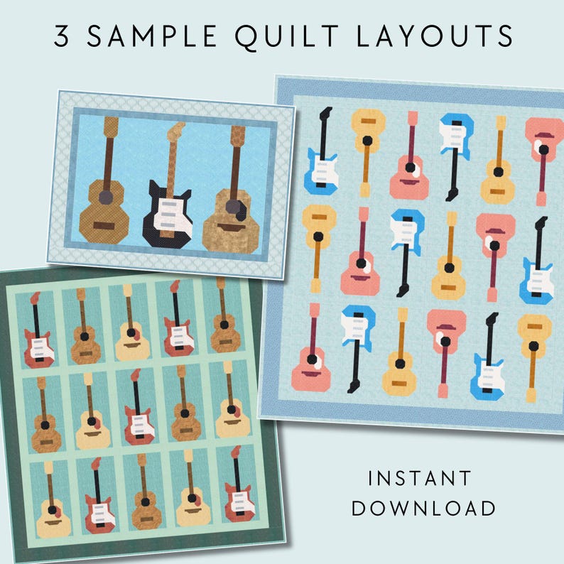 Guitar Trio, Acoustic, Folk, Electric Guitar Quilt Block PDF Patterns ...
