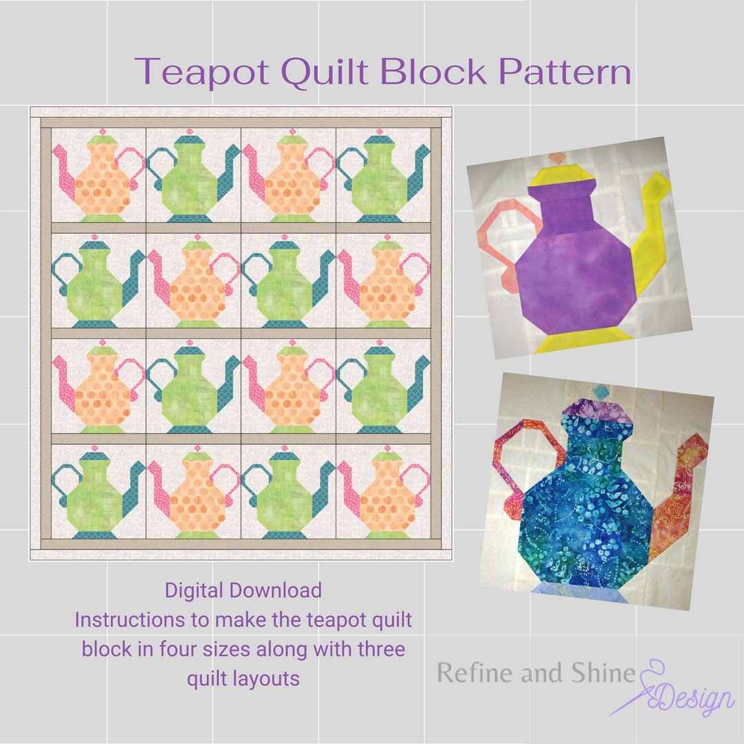 Teapot Quilt Block Downloadable PDF Pattern - Etsy