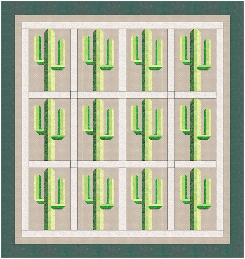 Desert Saguaro Cactus Quilt Block Pdf Pattern - Etsy