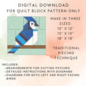 Blue Jay Bird Quilt Block Pdf Pattern - Etsy
