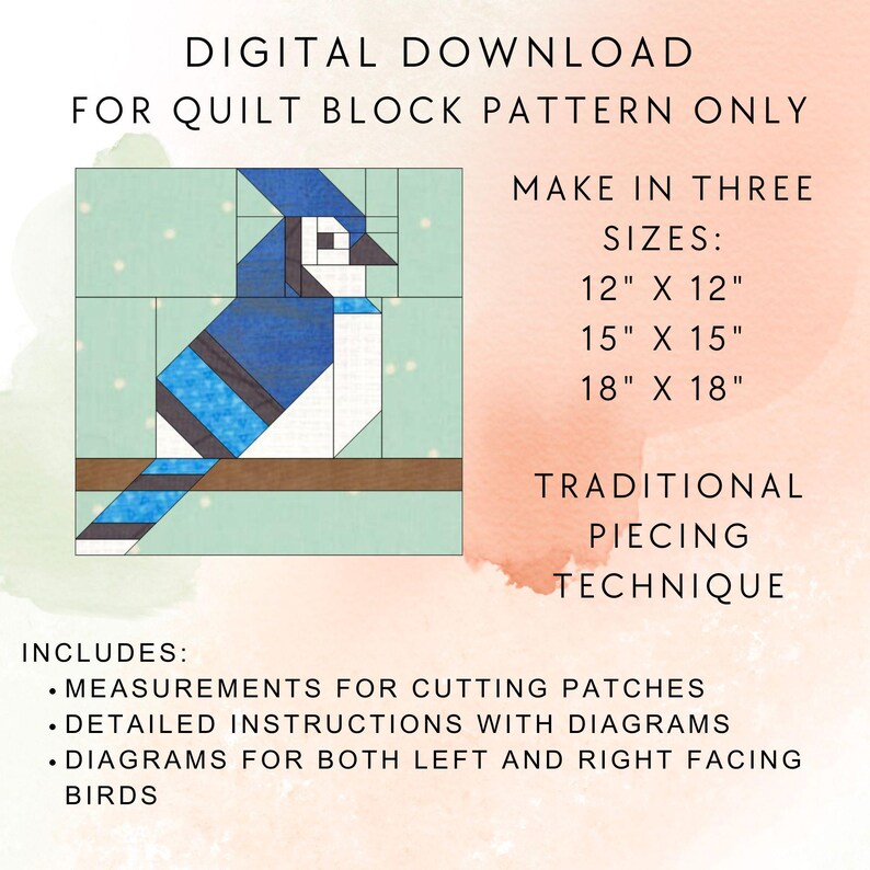 Blue Jay Bird Quilt Block Pdf Pattern - Etsy
