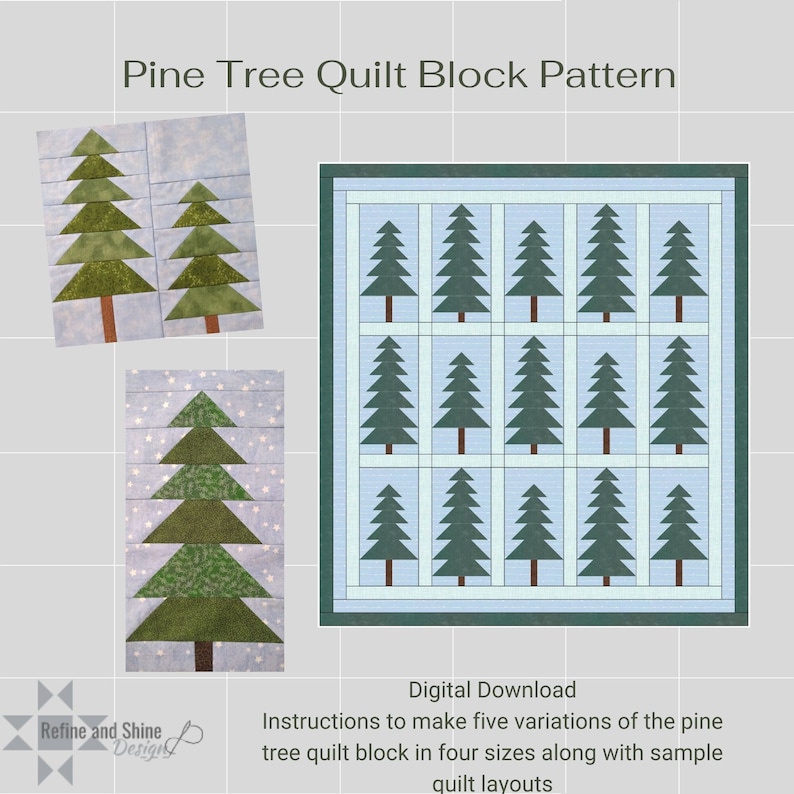 Pine Tree Forest Quilt Block Pdf Pattern - Etsy