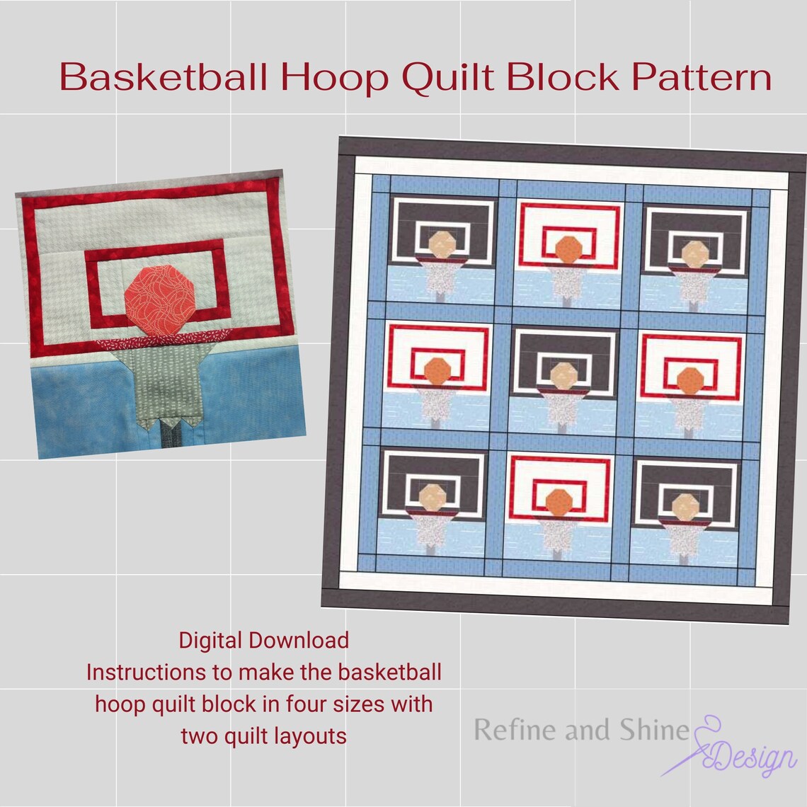 Basketball Hoop Quilt Block PDF Pattern - Etsy