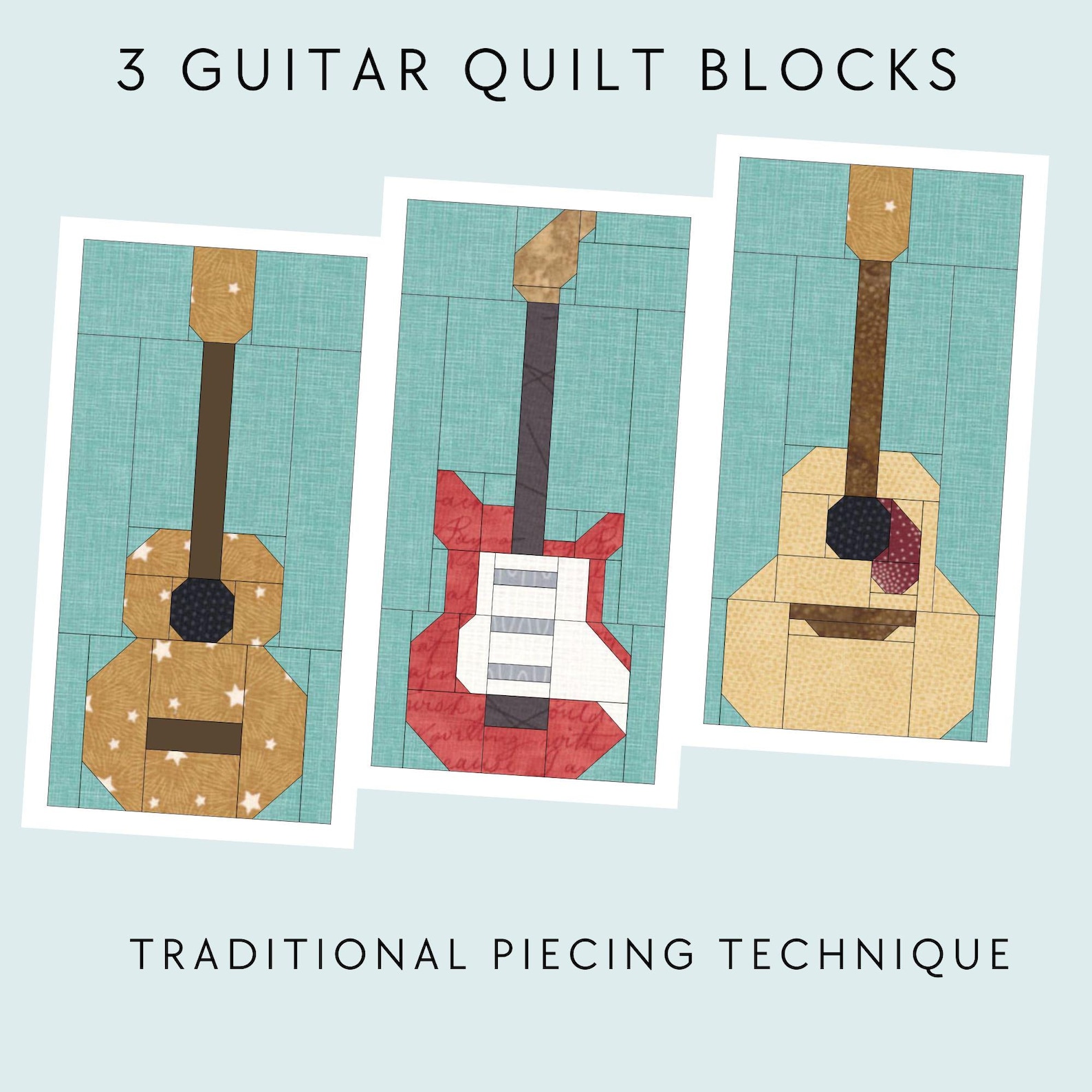 Guitar Trio, Acoustic, Folk, Electric Guitar Quilt Block PDF Patterns ...