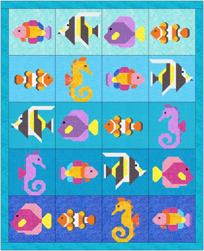 Sea Life Sampler Quilt Pattern Pack Pdf Set of 9 Fish and Ocean ...