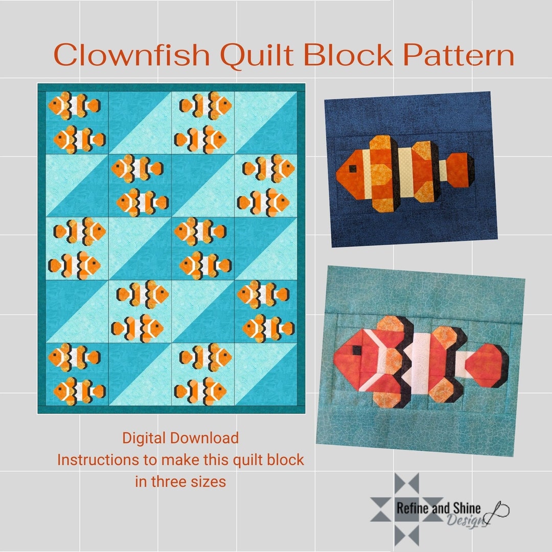 Orange, Black, and White Clownfish Quilt Block Pdf Pattern - Etsy