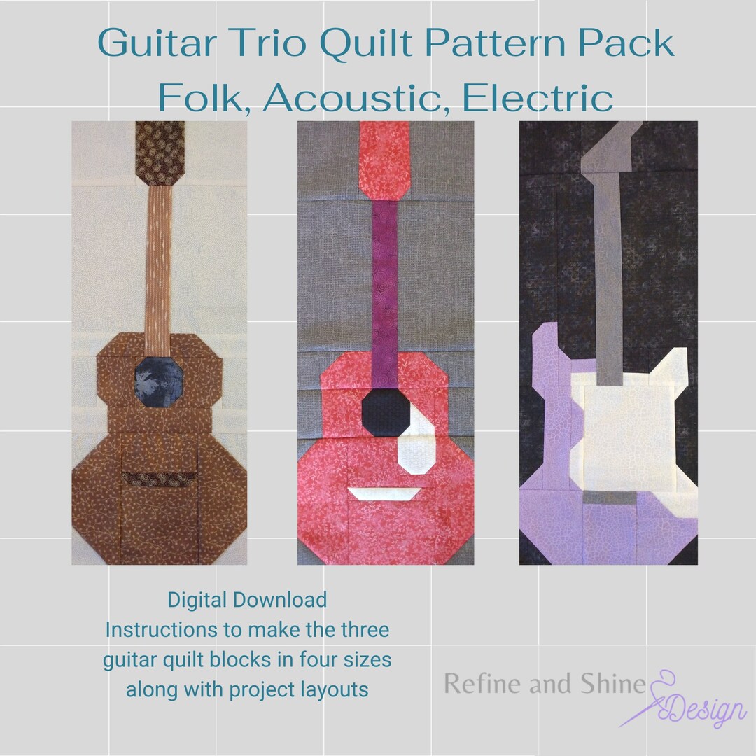 Guitar Trio, Acoustic, Folk, Electric Guitar Quilt Block PDF Patterns ...