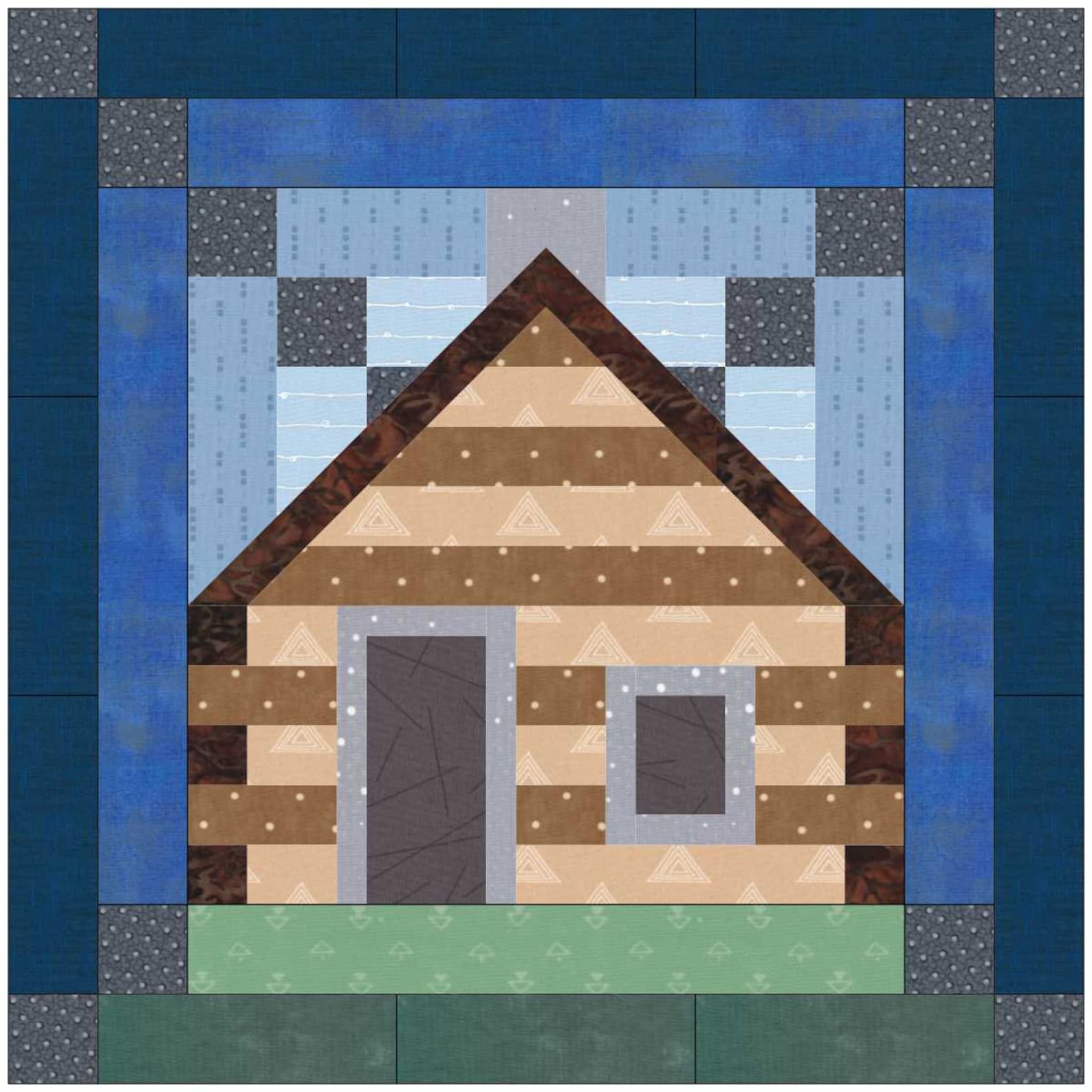 Log Cabin House Quilt Block PDF Pattern - Etsy