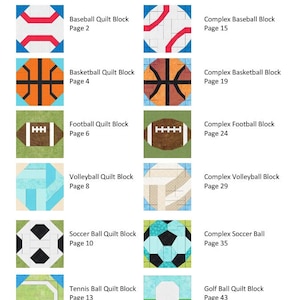 Sports Ball Bundle Quilt Pattern Pack, Set of 12 Quilt Blocks, Instant ...