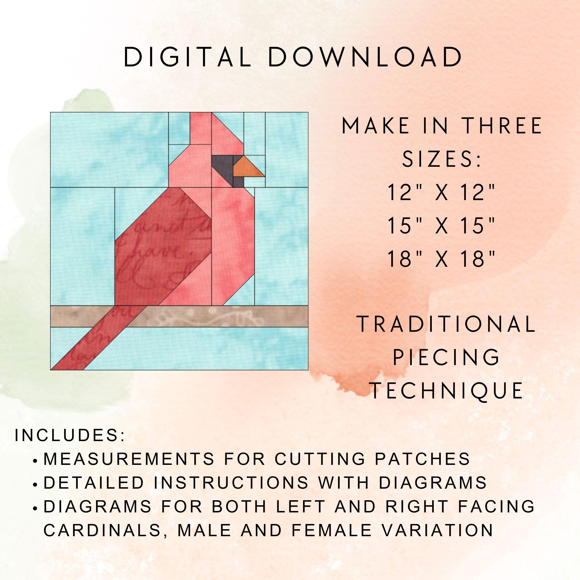 Cardinal Quilt Block Pdf Pattern, Instant Download - Etsy