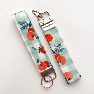 Peach Picnic Keychain Wristlet | Peach Key Fabric Wristlet | Key Fob ...