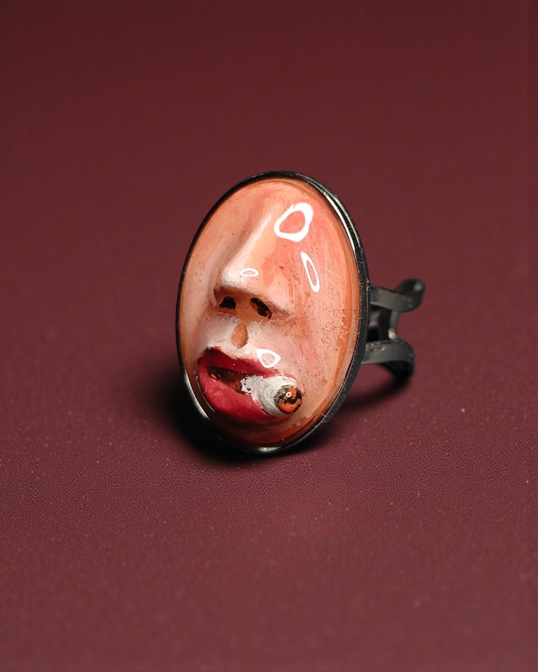Oval Smoking Cigar Ring – Handmade Clay & Resin Surreal Statement ...