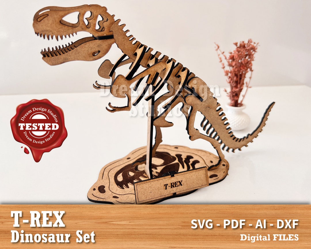 Plantilla de patrón digital modelo de dinosaurio T-Rex para láser SVG ...