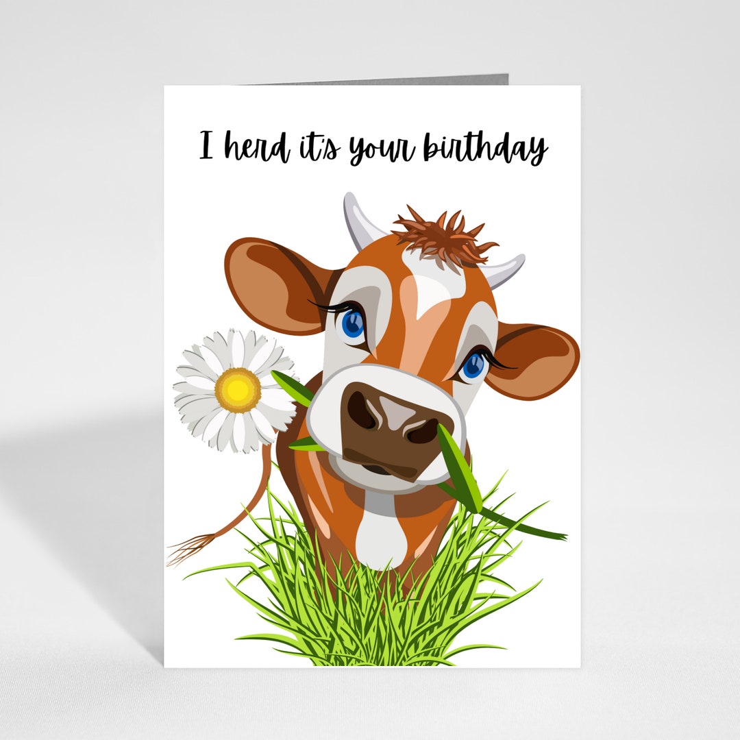 Cow Birthday Card Funny for Her, Herd It's Your Birthday Card for ...