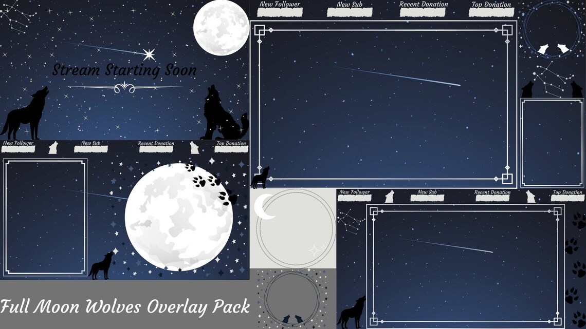 Animated Moon and Wolves Twitch Overlay Streaming Pack - Etsy