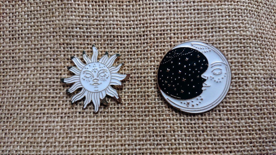 Bright Sun Face Pin the Dark Side of the Moon Night Sky Enamel Pin Cute ...