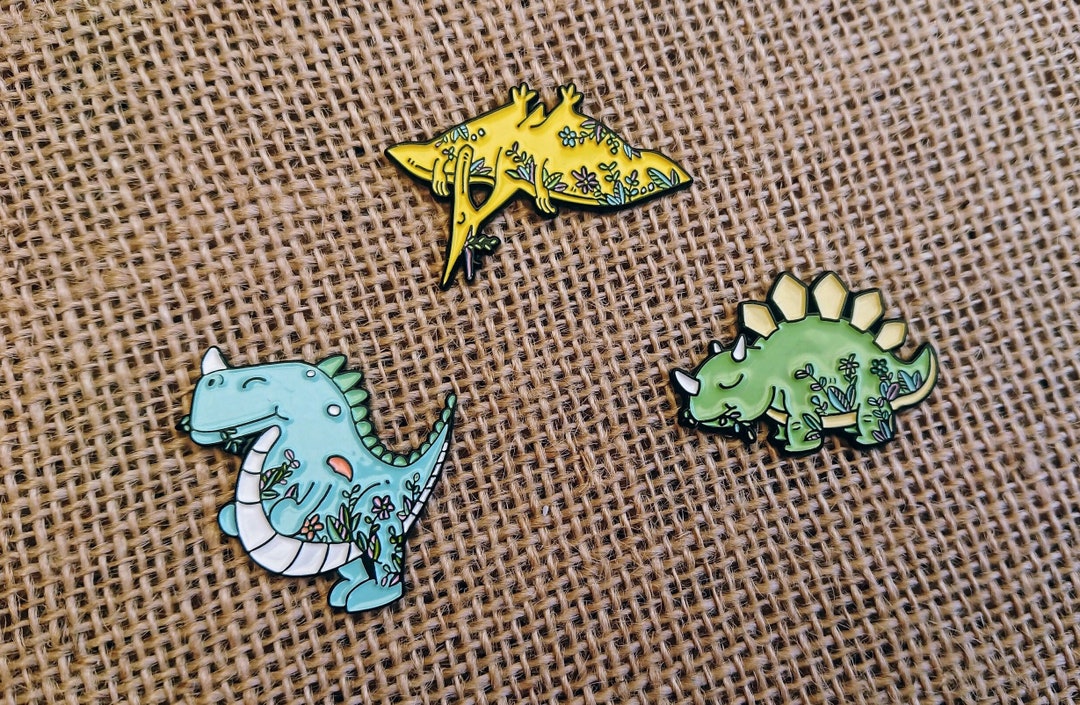 Dinosaur Enamel Pins Floral Pin Dinosaur Eating Herbivore Palaeontology ...