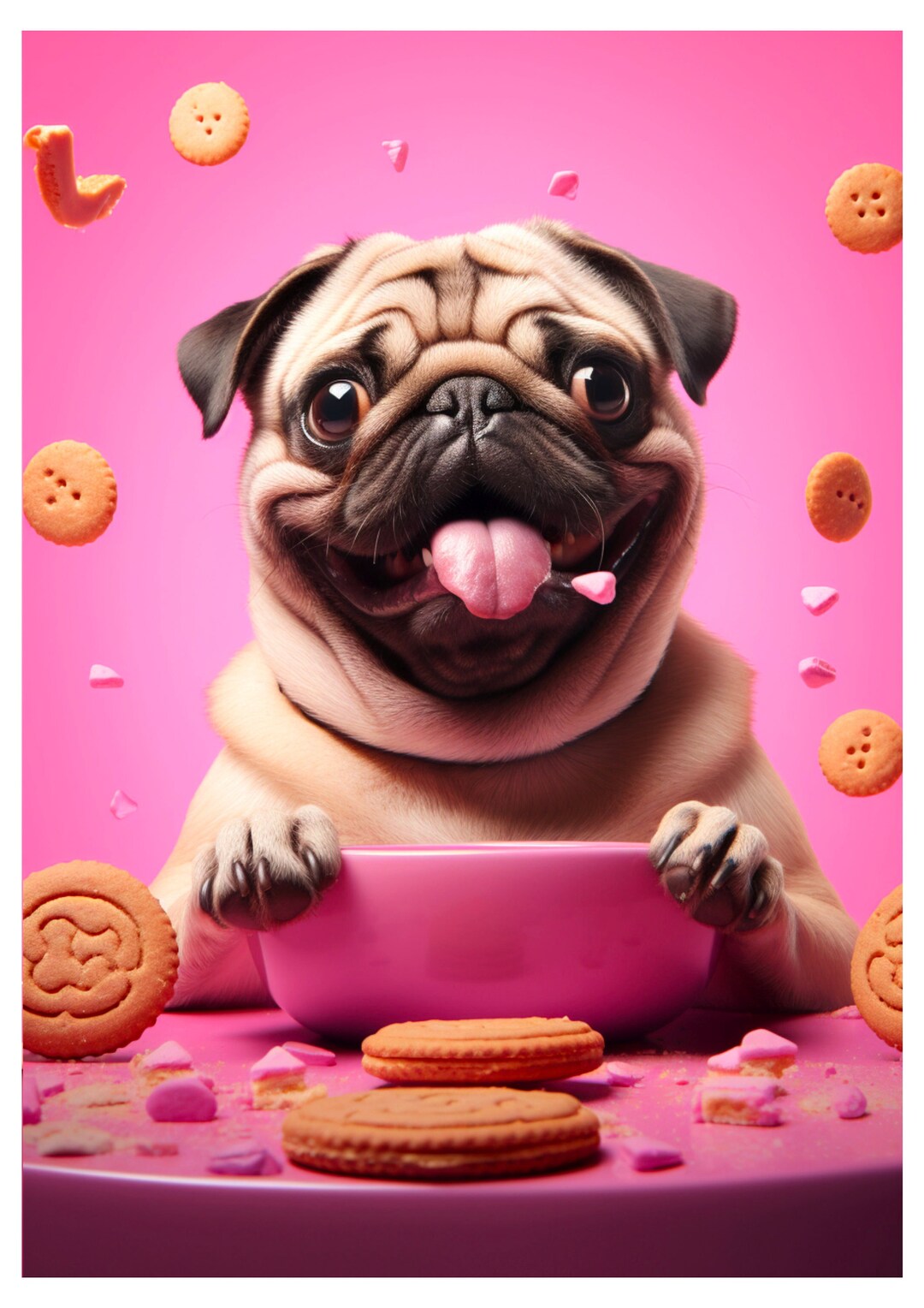 Pug Dog Eating Breakfast Cute Illustration Digital Illustration Wall ...