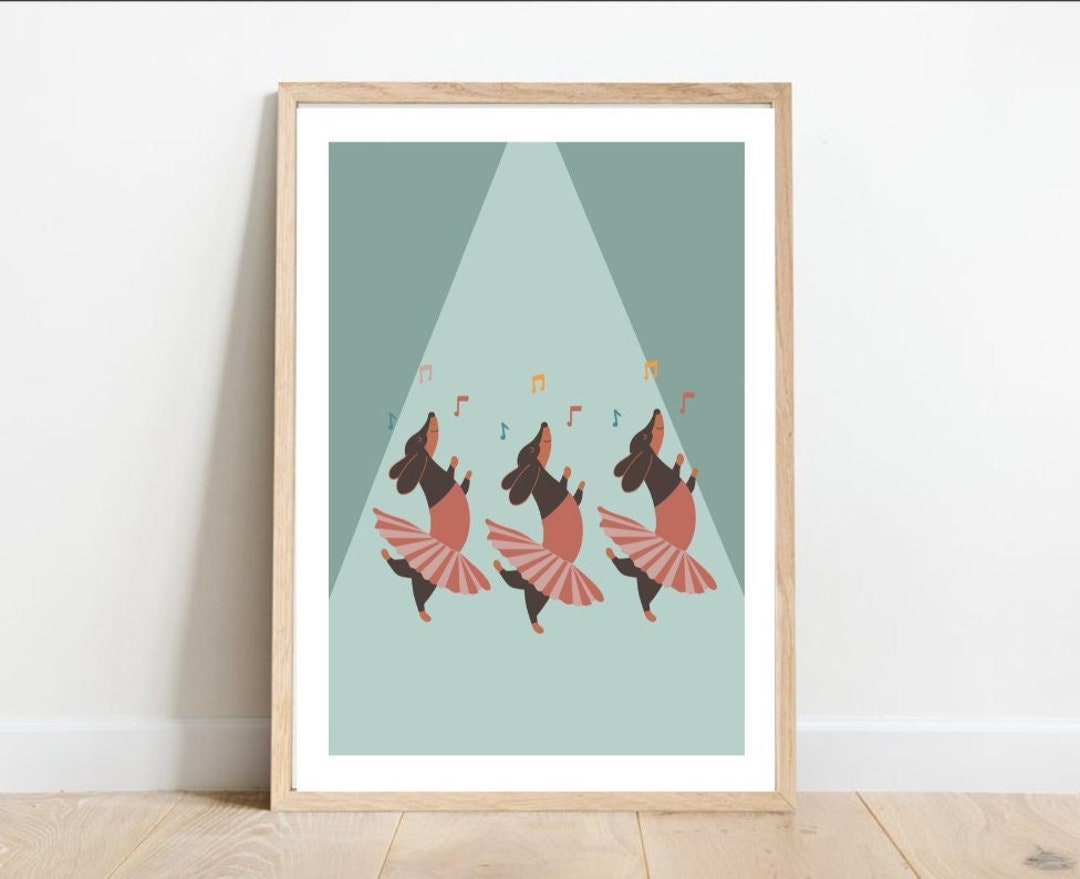Dachshunds Ballet Dancing Dogs Digital Illustration Wall Art Printable ...
