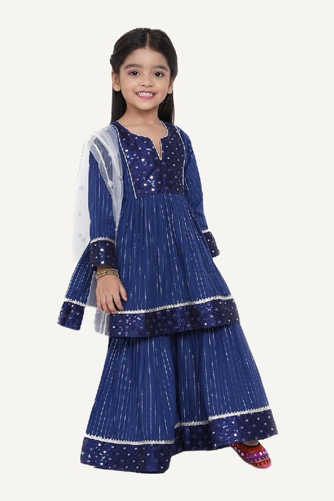 Girls Blue Mirror Work Kurti With Sharara/ Girls Sharara/ Girls Gharara ...