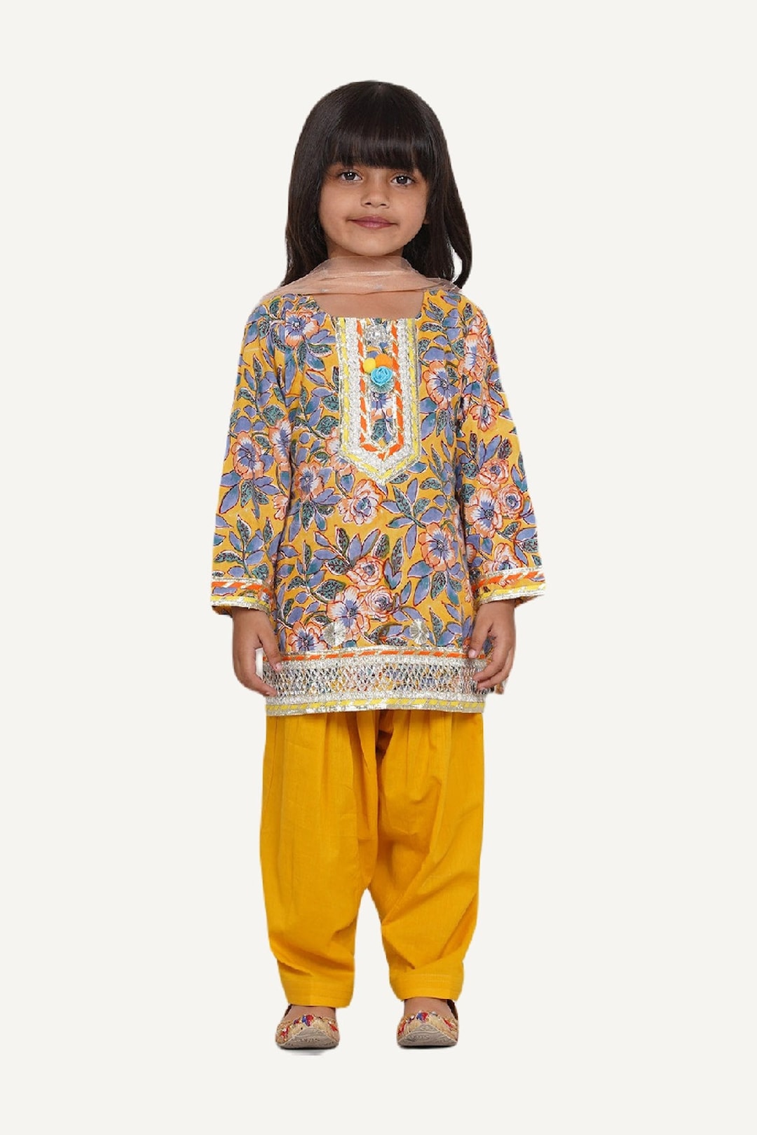 Girls Yellow Floral Printed Salwar Suit/ Girls Salwar Kameez/ Kids ...