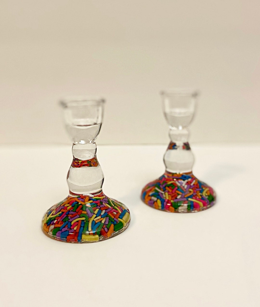 OTC Glass Curvy Rainbow Sprinkles Taper Candle Holder - Colorful Candy ...