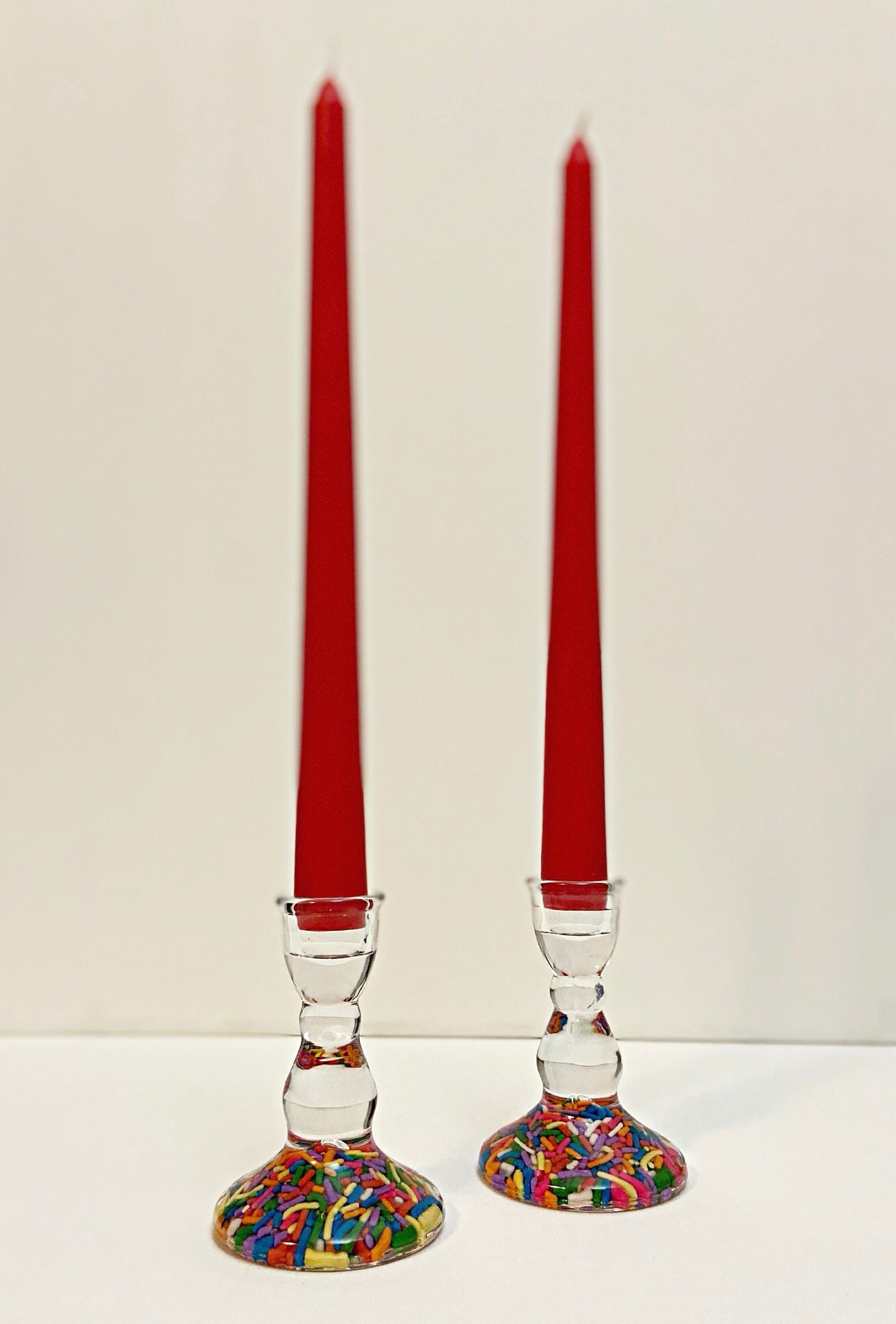 OTC Glass Curvy Rainbow Sprinkles Taper Candle Holder Colorful Candy ...