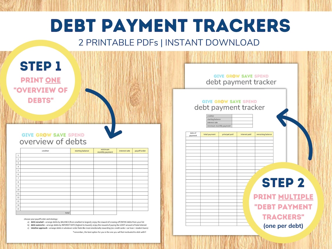 Debt Payment Tracker and Overview of Debts | Print and Fill Debt Payoff ...